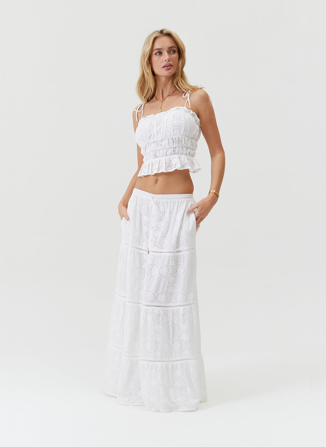 Freya White Broderie Anglaise Top | Official Site