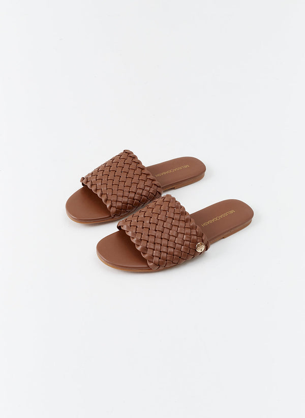 Woven Dark Tan Sliders | Official Site