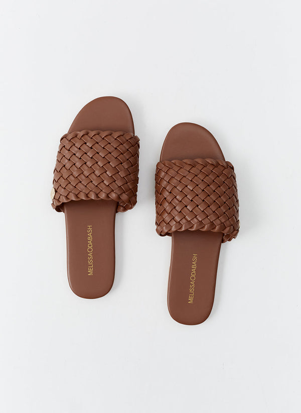 Woven Dark Tan Sliders | Official Site
