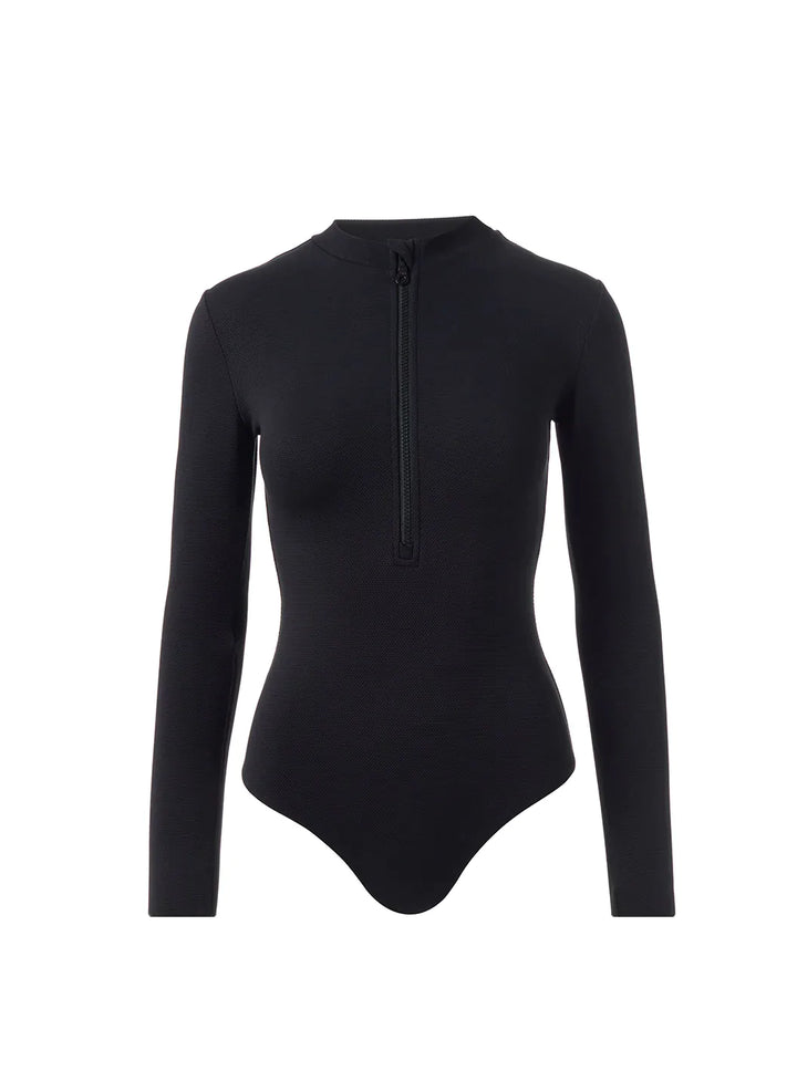 Melissa Odabash Ocean Black Pique Long Sleeve Swimsuit | Official Website