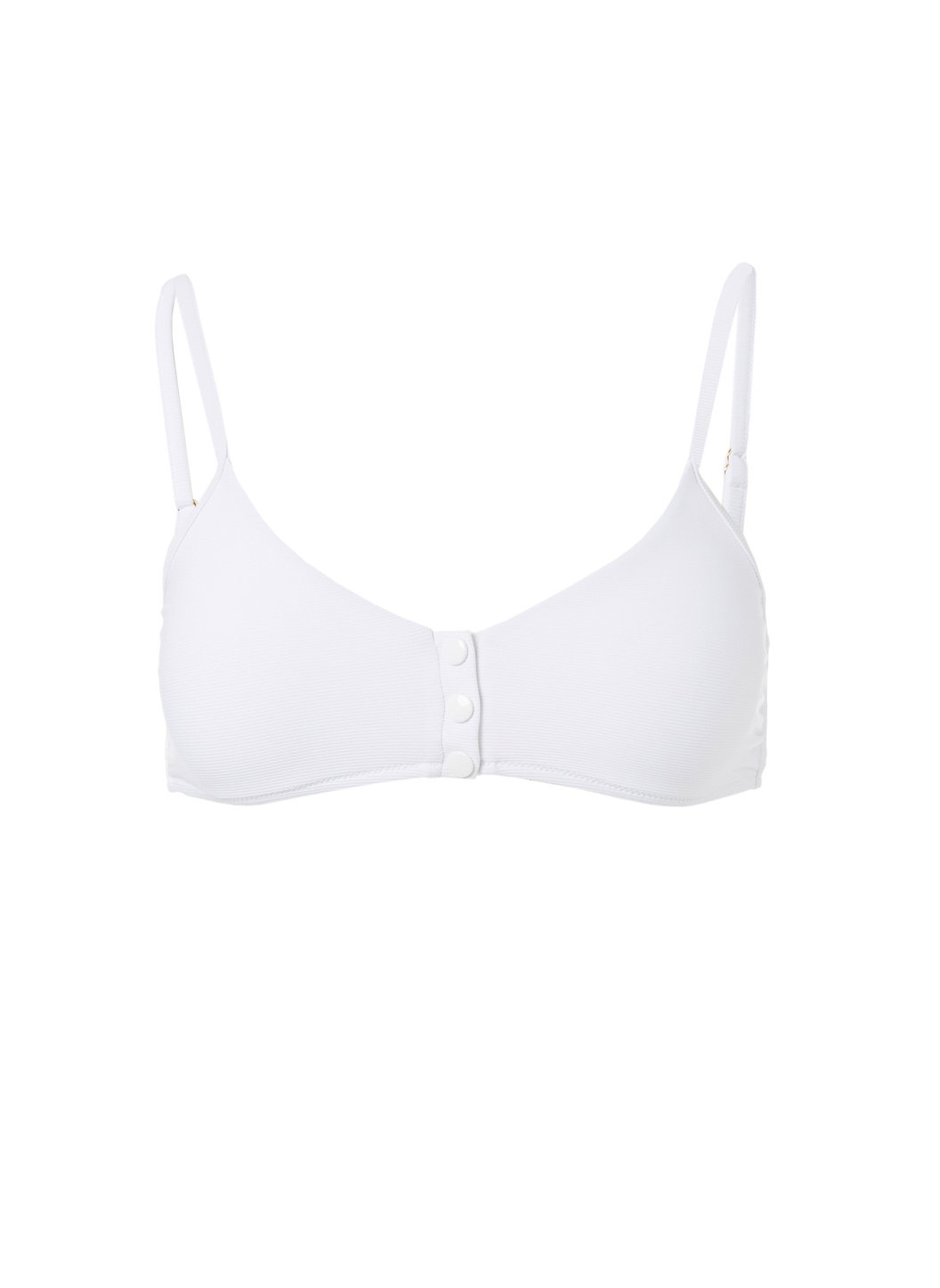 St Tropez White Ribbed Over The Shoulder Popper Crop Bikini Top